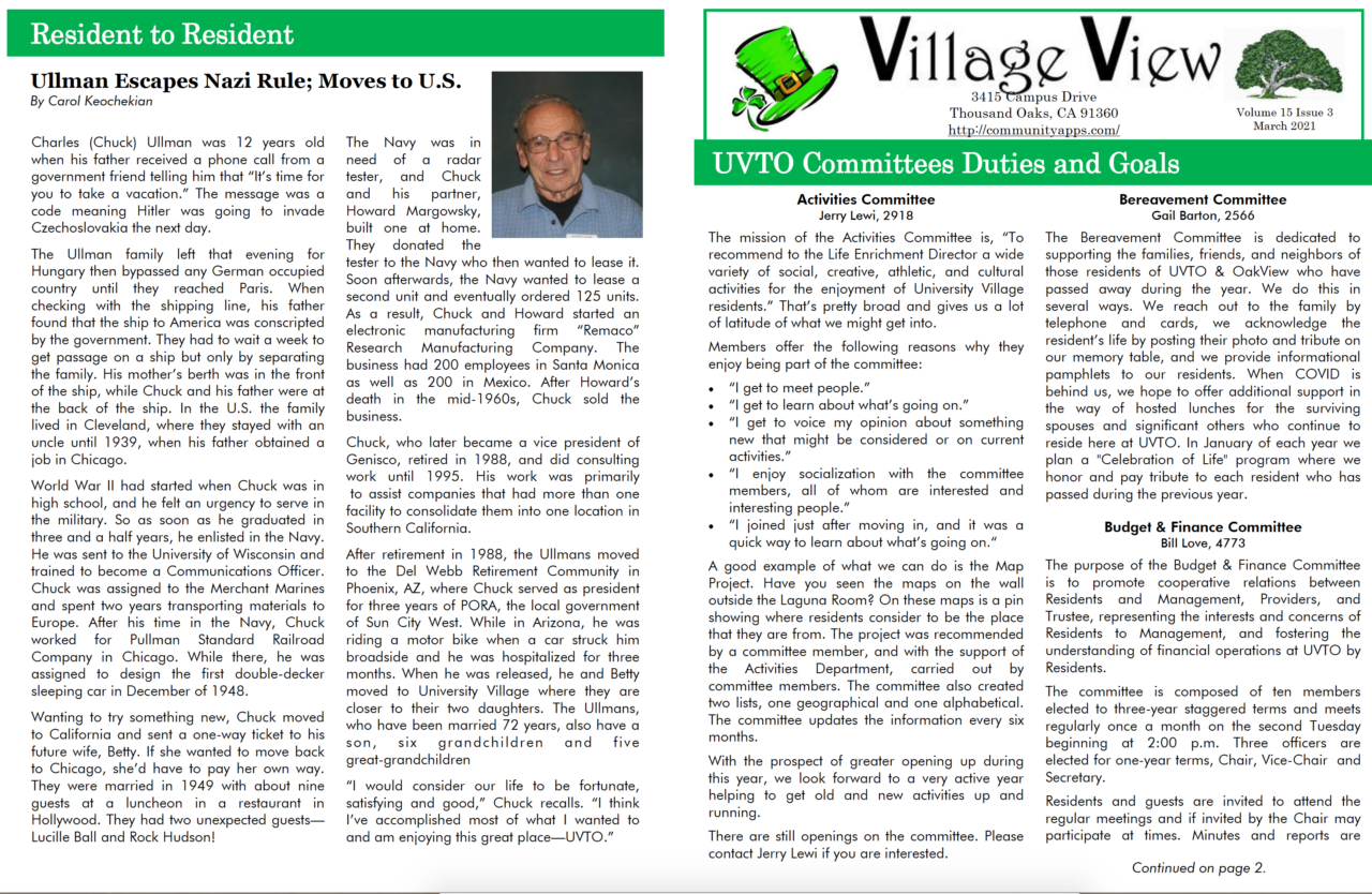 Village View March Newsletter | University Village